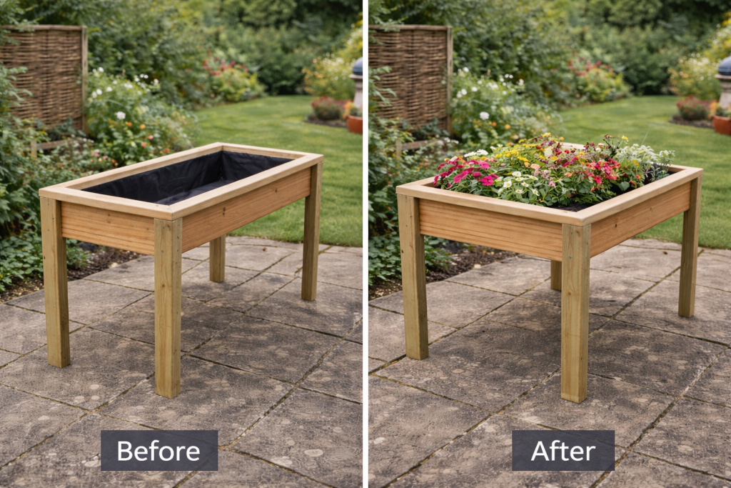 Wheelchair Accessible Raised Garden Planter 95cm – Treated Decking Trough